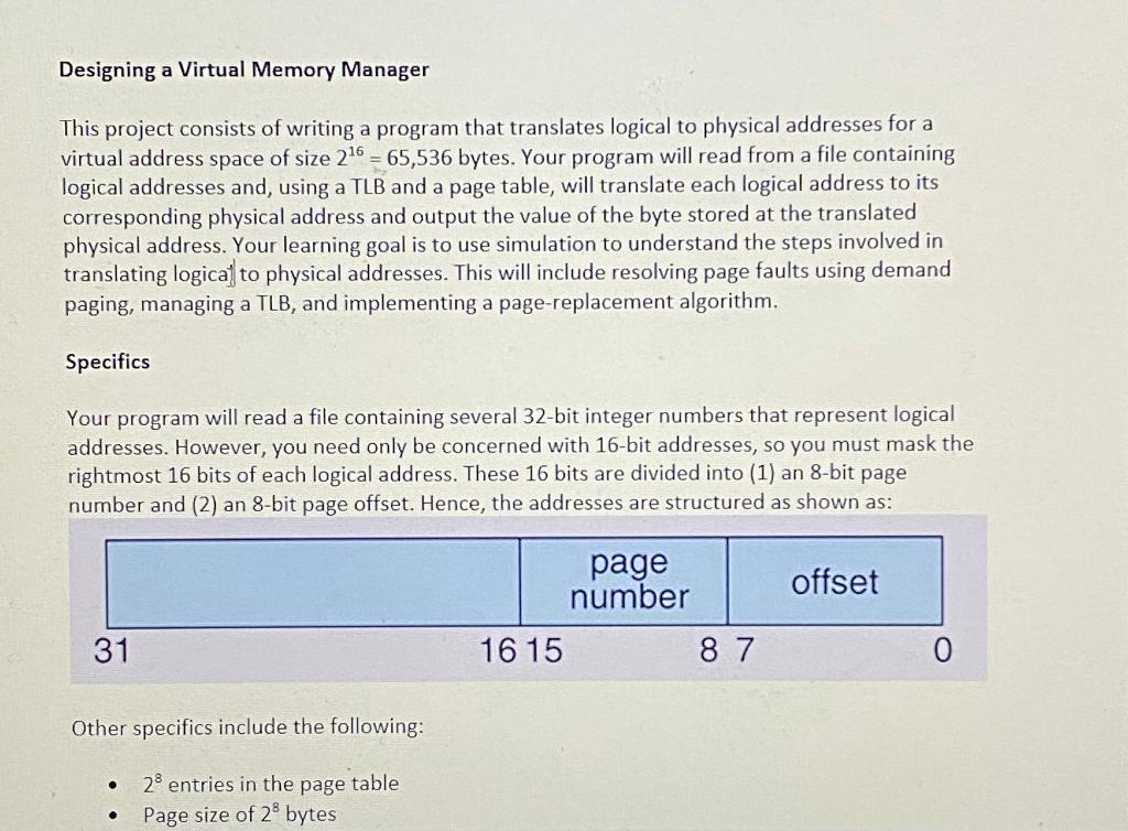 Solved Designing a Virtual Memory Manager This project | Chegg.com