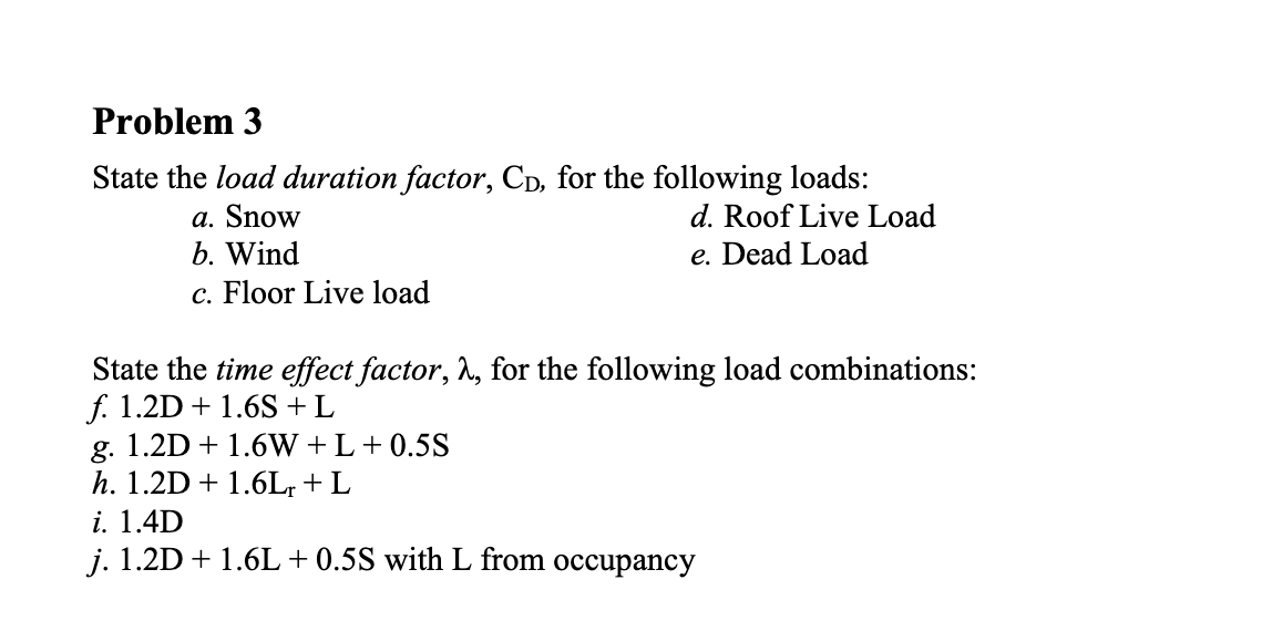 Solved State the load duration factor, CD, for the following | Chegg.com
