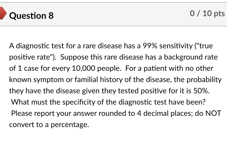 Solved A diagnostic test for a rare disease has a 99\% | Chegg.com