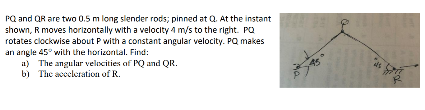 Solved PQ and QR are two 0.5 m long slender rods; pinned at | Chegg.com