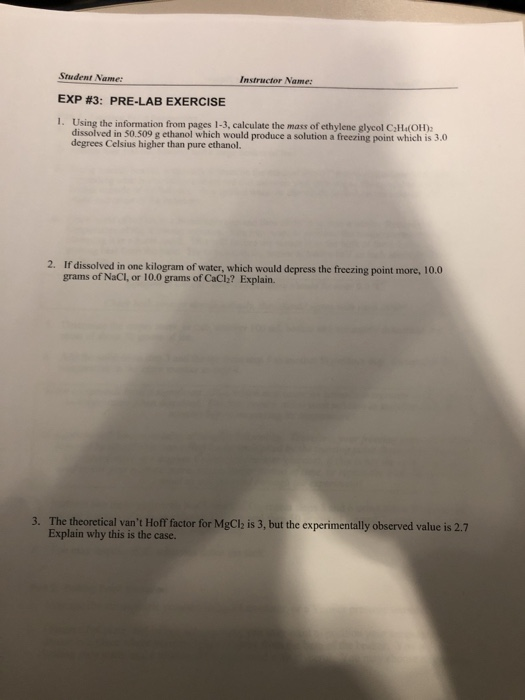 Solved Student Name: Instructor Name: EXP #3: PRE-LAB | Chegg.com