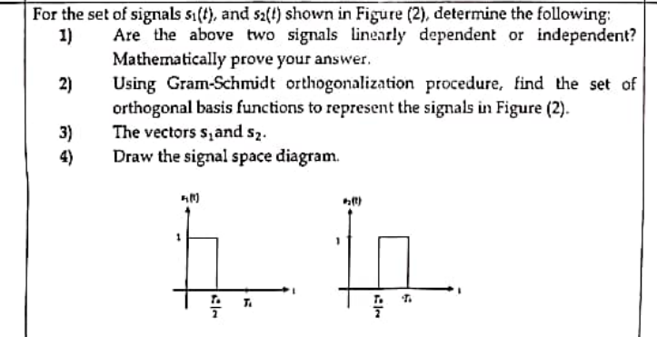Solved For the set of signals s1(t), and s2(t) shown in | Chegg.com