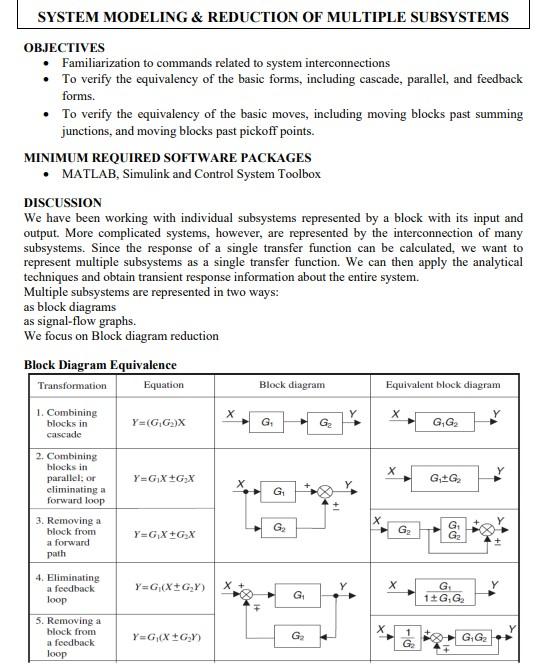 Solved SYSTEM MODELING & REDUCTION OF MULTIPLE SUBSYSTEMS | Chegg.com