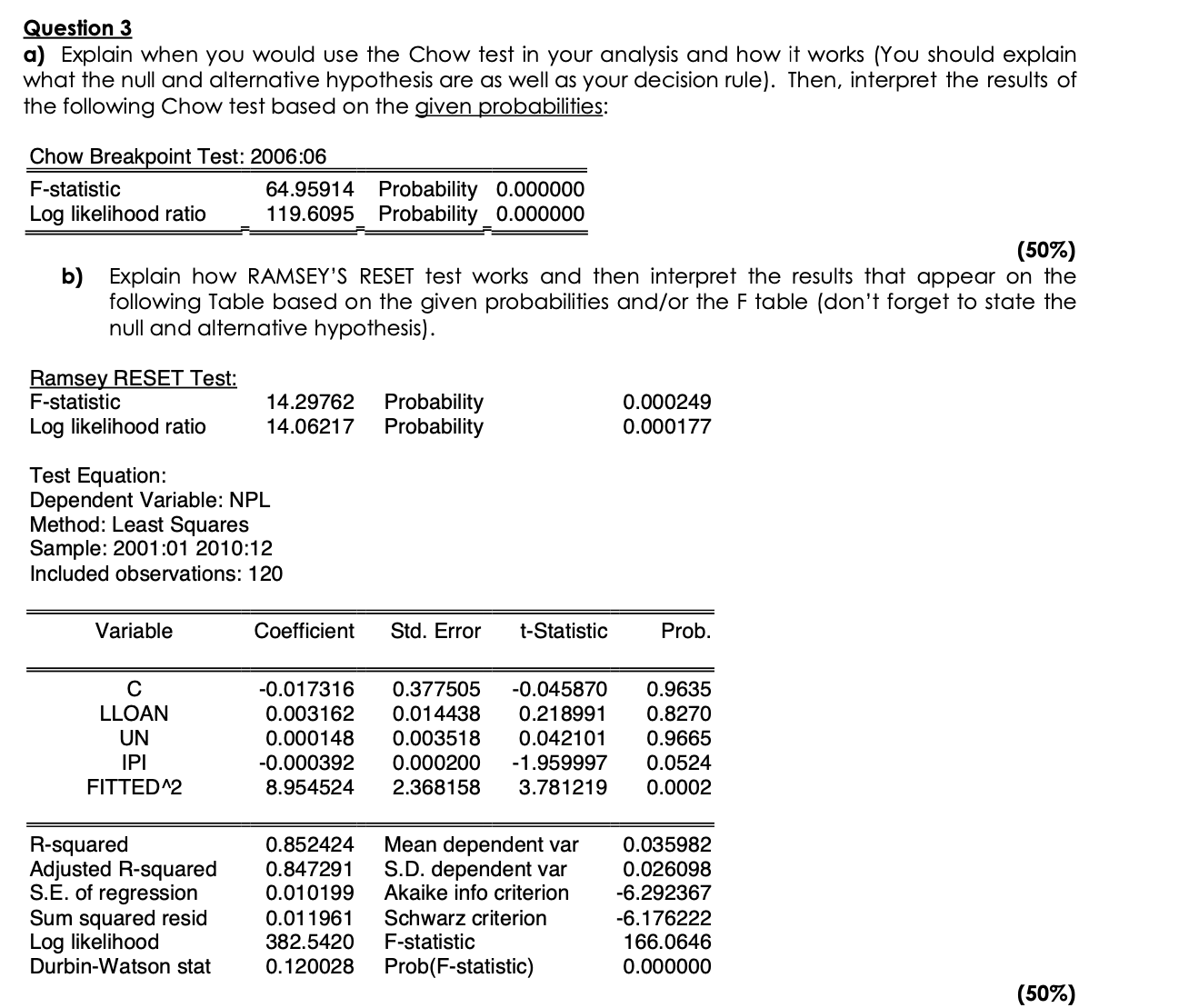 Solved Question 3 a) Explain when you would use the Chow | Chegg.com