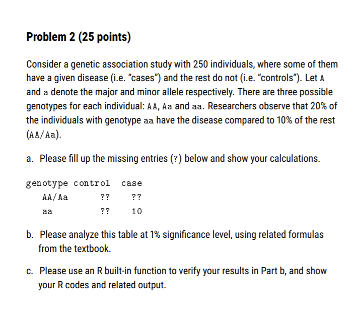 Solved Problem 2 (25 points) Consider a genetic association | Chegg.com