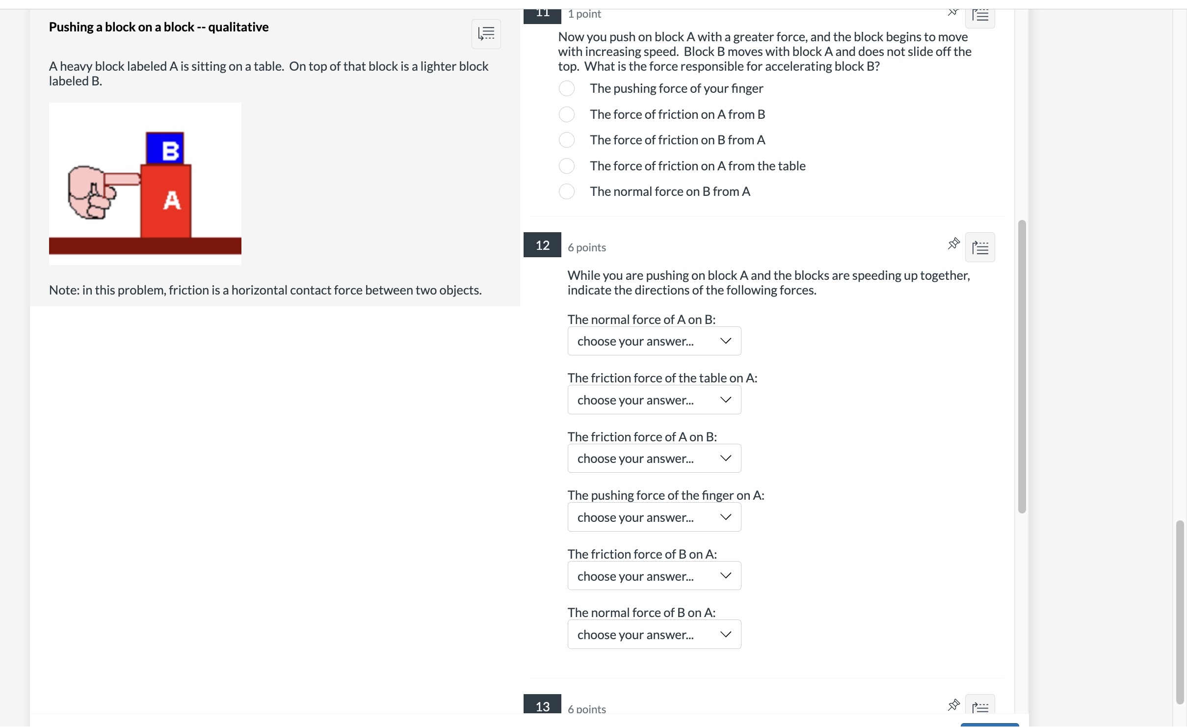 Pushing a block on a block -- qualitative Now you | Chegg.com