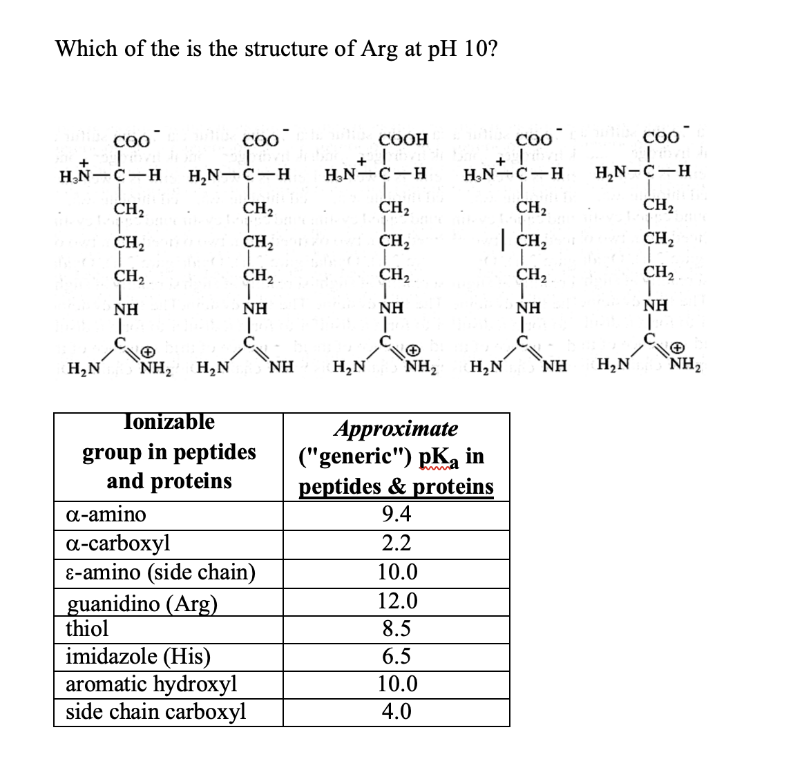 Solved Which of the is the structure of Arg at pH10 ? | Chegg.com