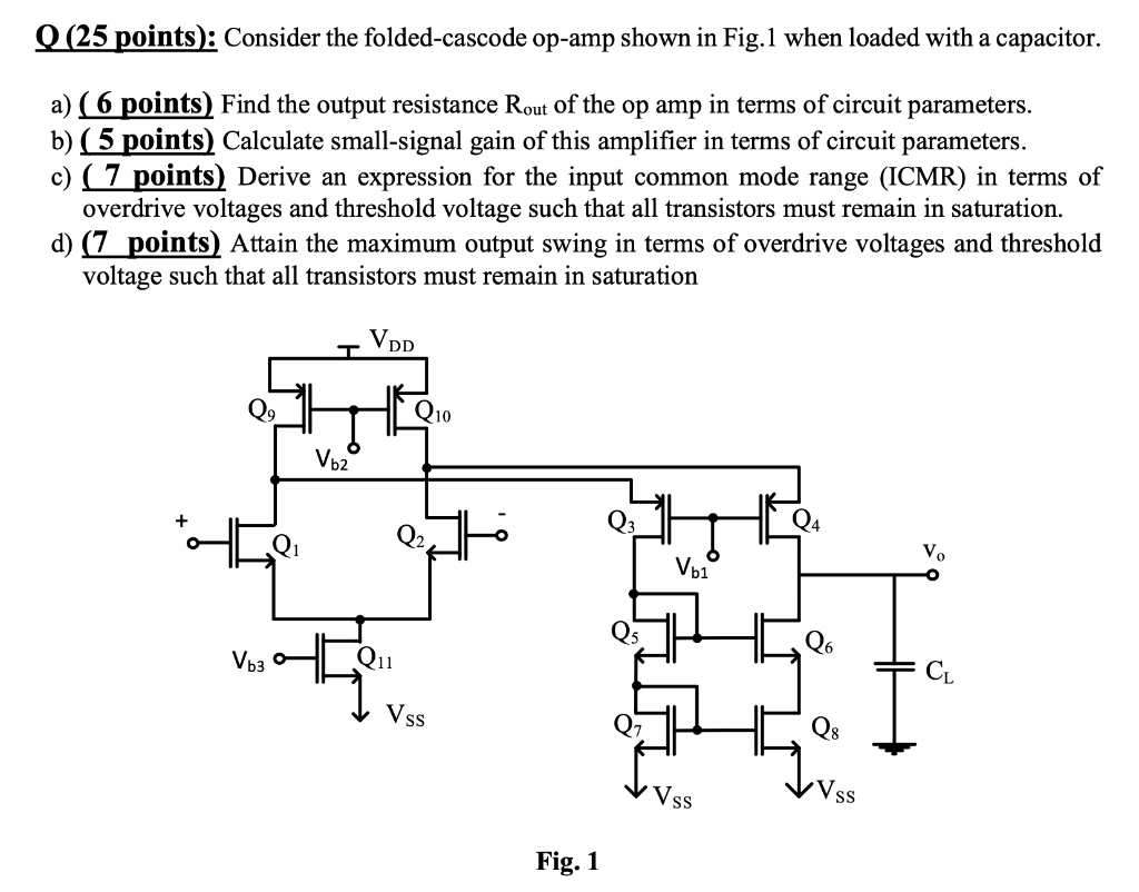 Solved Q (25 points): Consider the folded-cascode op-amp | Chegg.com