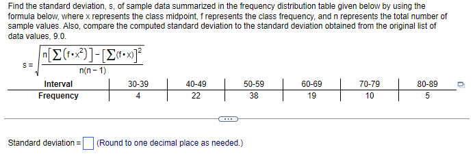 Solved Find the standard deviation, s, of sample data | Chegg.com