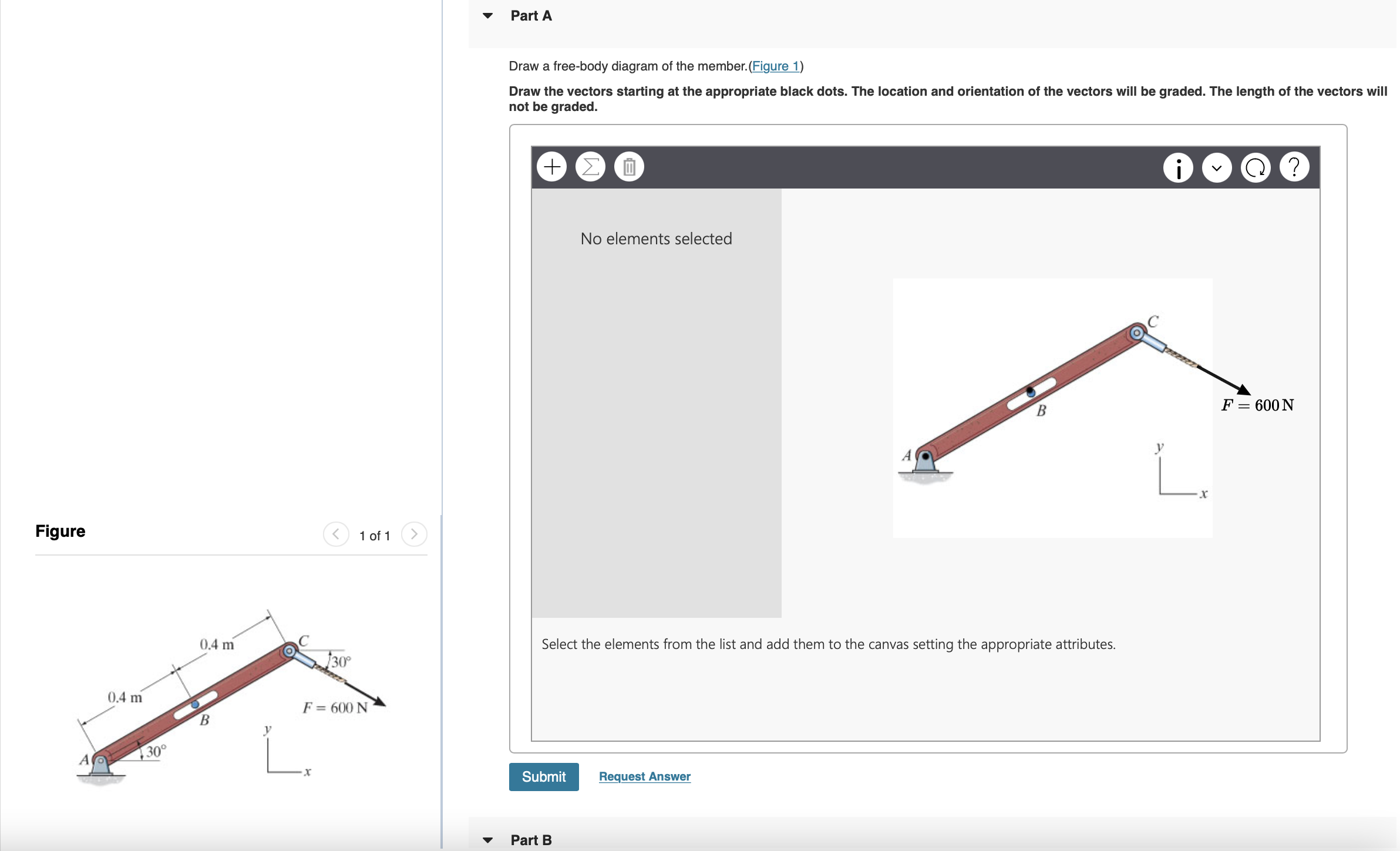 [Solved]: Draw a free-body diagram of the member.(Figure 1)