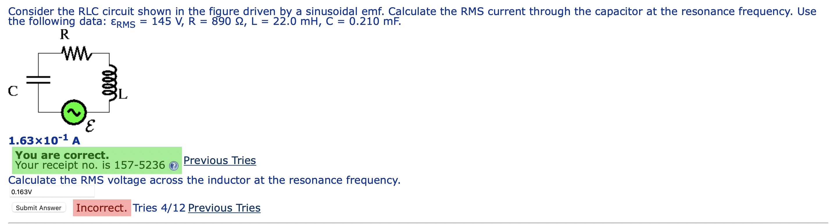 Solved = = Consider the RLC circuit shown in the figure | Chegg.com