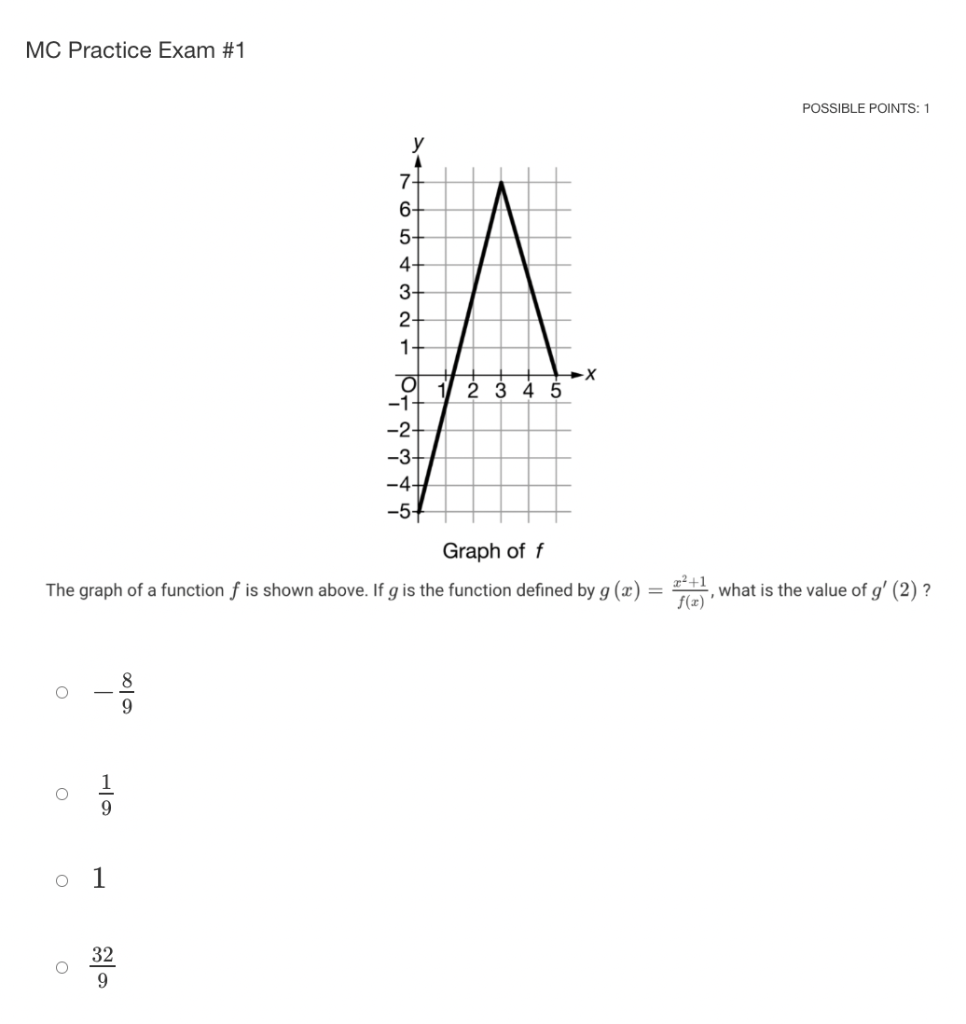 Solved MC Practice Exam \#1 POSSIBLE POINTS: 1 The graph of | Chegg.com