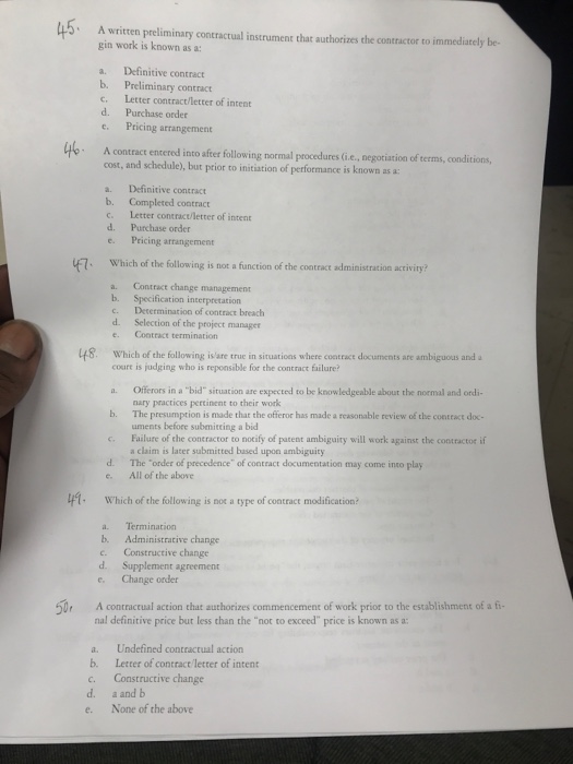 Solved A written preliminary contractual instrument that | Chegg.com