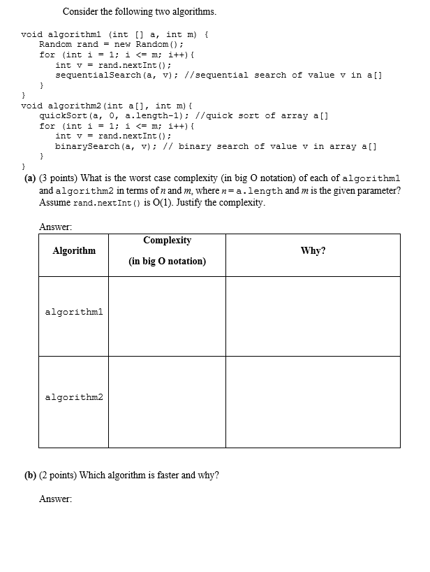 Solved Consider the following two algorithms. void | Chegg.com