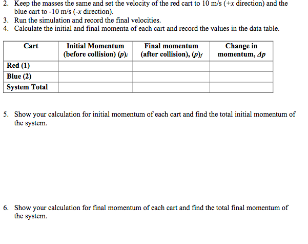 reset Collision Carts start Initial Velocity Initial | Chegg.com