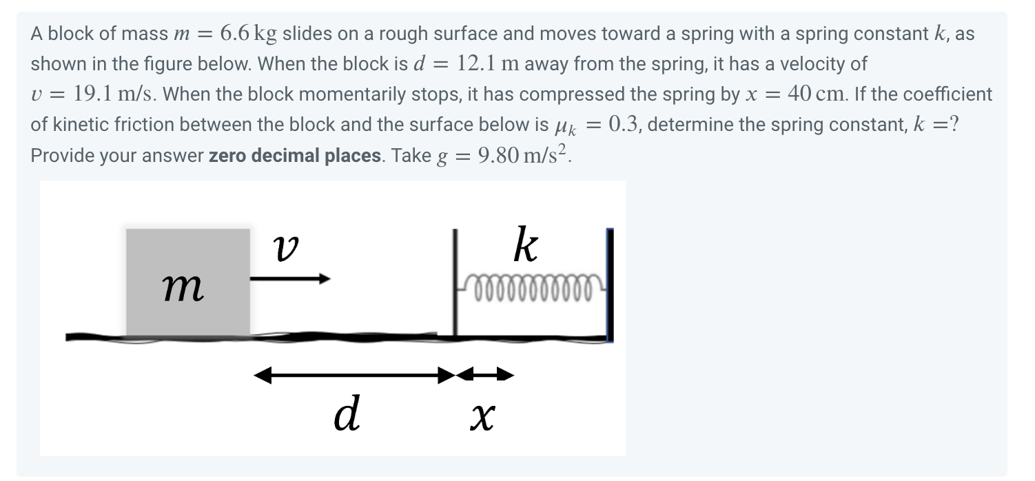 Solved A block of mass m=6.6 kg slides on a rough surface | Chegg.com