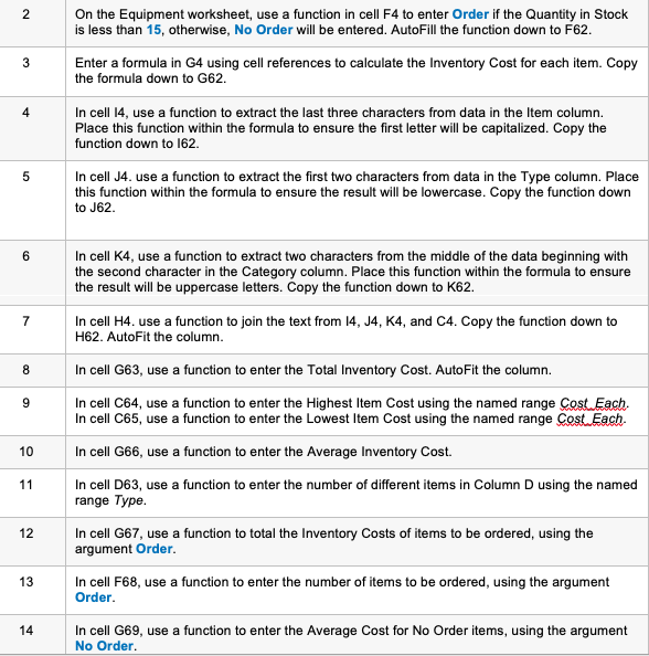Solved 2 3 4 On the Equipment worksheet, use a function in | Chegg.com