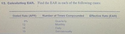 Solved 12. Calculating EAR. Find the EAR in each of the | Chegg.com