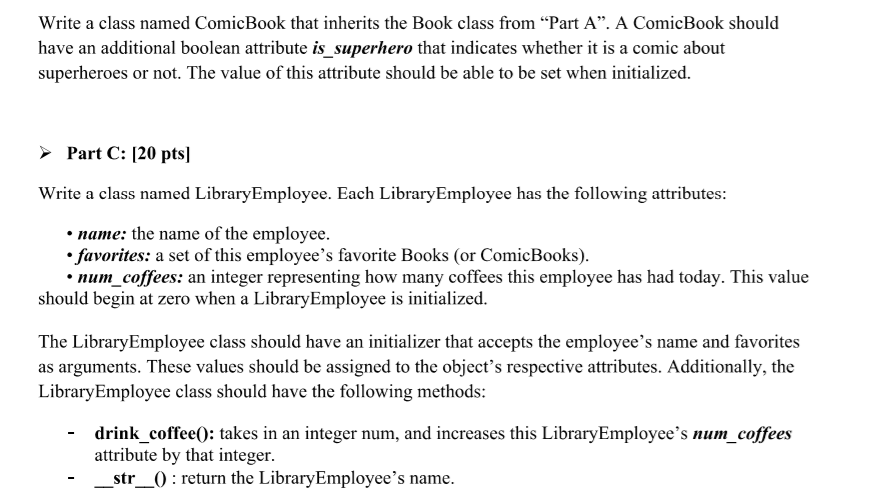 Solved Part A: [20 pts) Write a class named Book that | Chegg.com