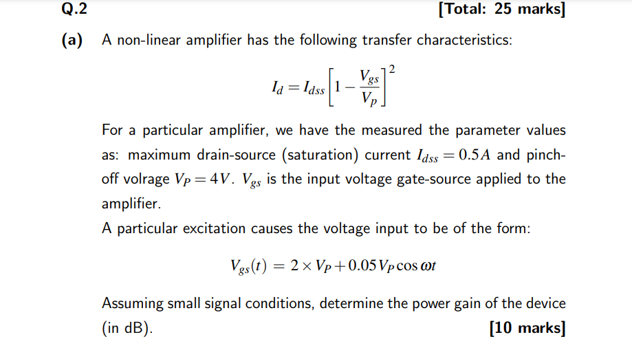 Solved (a) A non-linear amplifier has the following transfer | Chegg.com