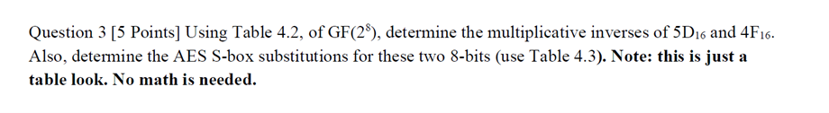 Solved Question 3 [5 Points] Using Table 4.2, of GF(28), | Chegg.com