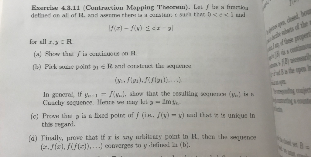 Solved Exercise 4.3.11 (Contraction Mapping Theorem). Let f | Chegg.com