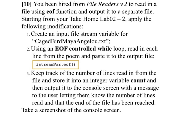 Solved [10] You been hired from File Readers v.2 to read in | Chegg.com