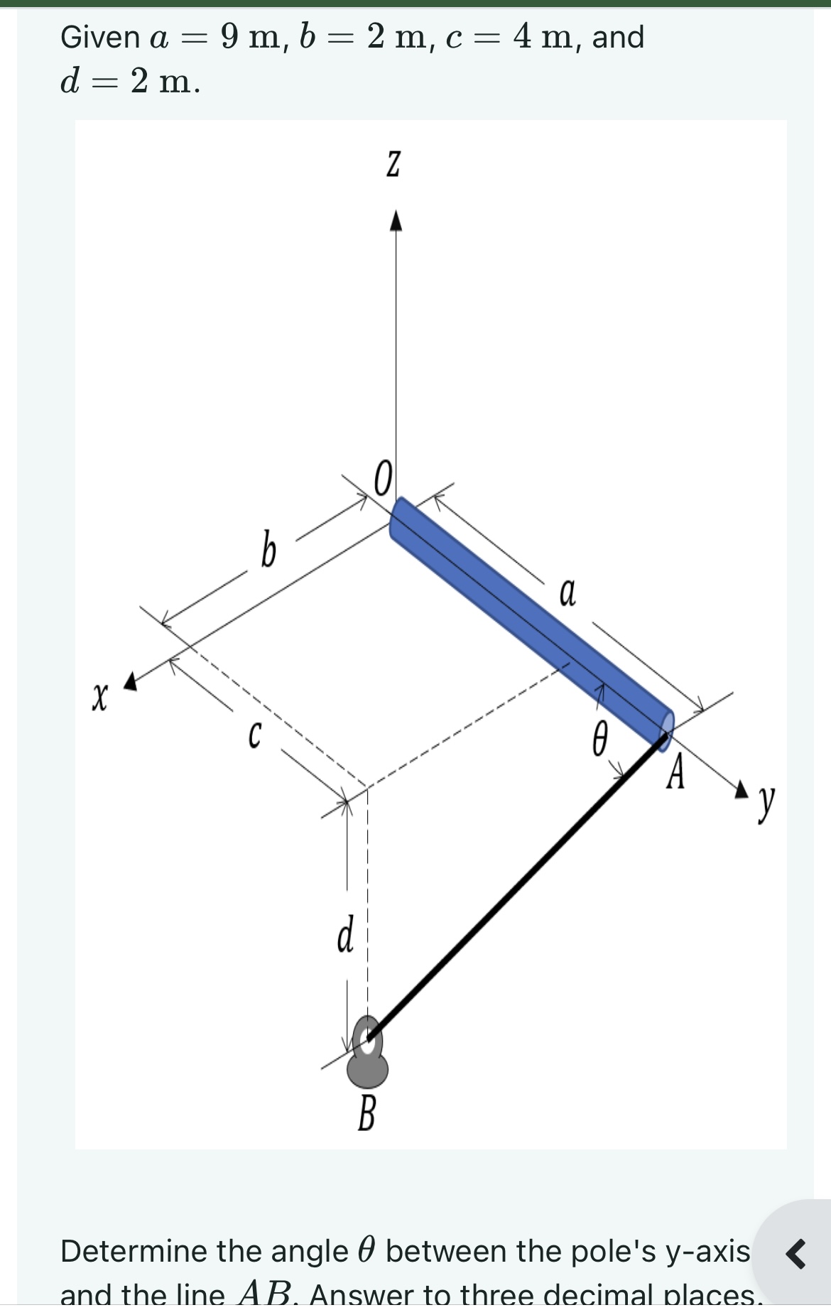 Solved Given a=9m, b=2m, c=4m and d= 2mDetermine the angle θ | Chegg.com