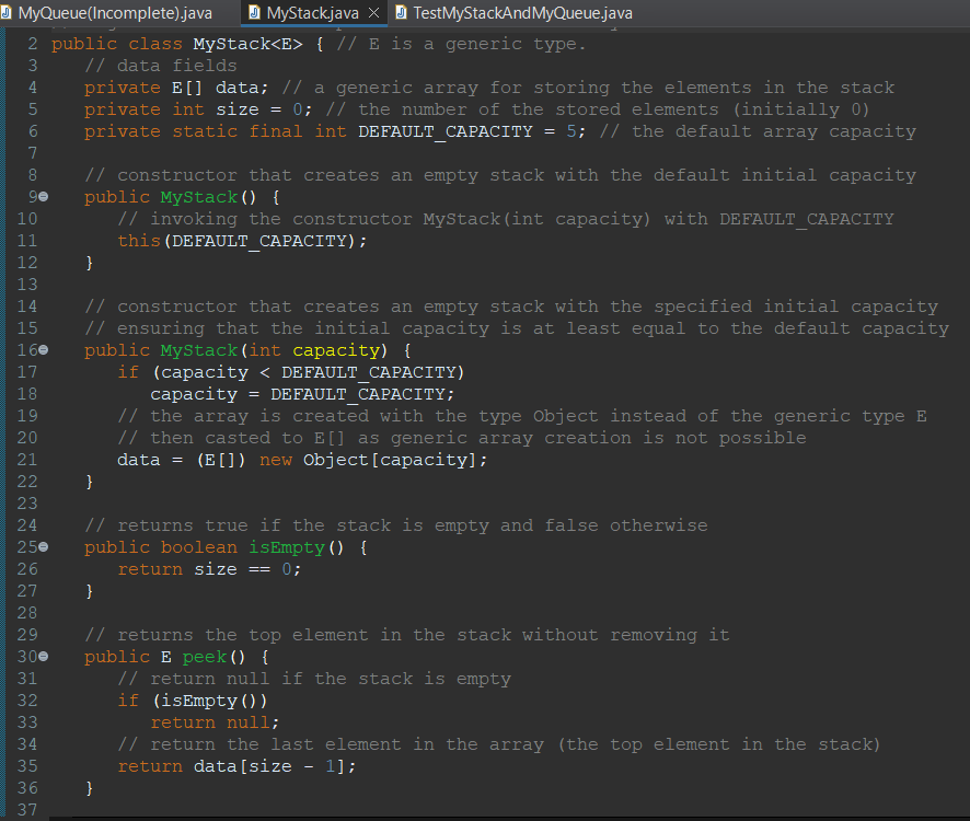Solved yQueue(Incomplete).java × 』 MyStack.java 』 | Chegg.com