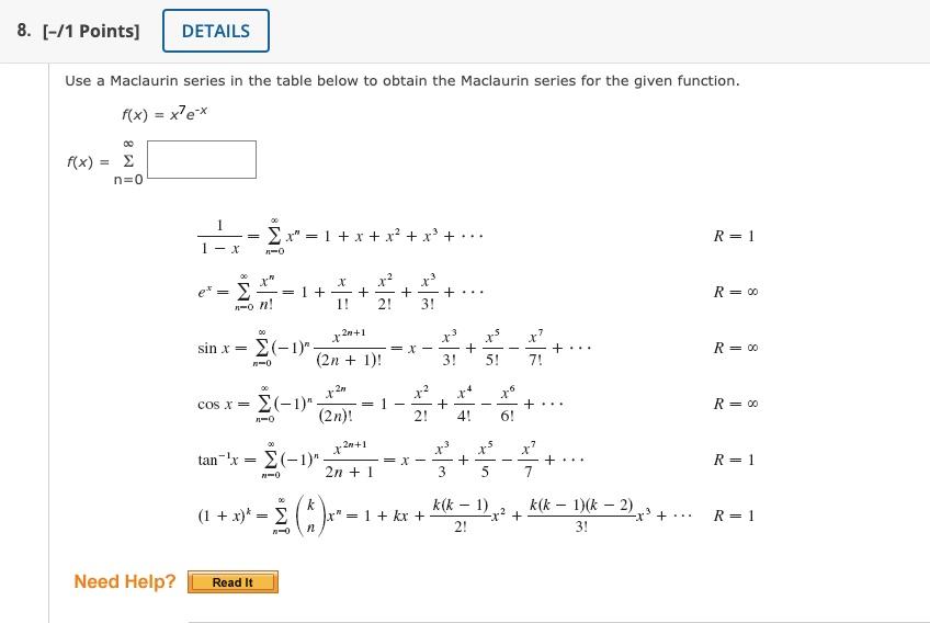Solved Use a Maclaurin series in the table below to obtain | Chegg.com