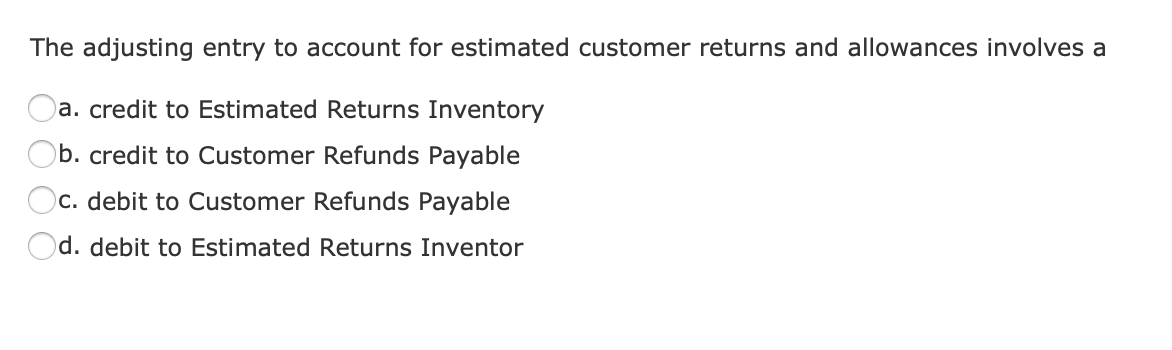 Solved The adjusting entry to account for estimated customer | Chegg.com