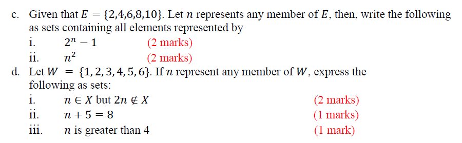 Solved c. Given that E={2,4,6,8,10}. Let n represents any | Chegg.com