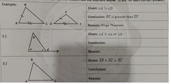 Solved pie below: Example: B Given: ZA > ZD E Conclusion: BC | Chegg.com
