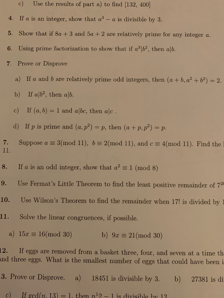 Solved Do 7A and 7D. For 7D assume a is an integer. | Chegg.com