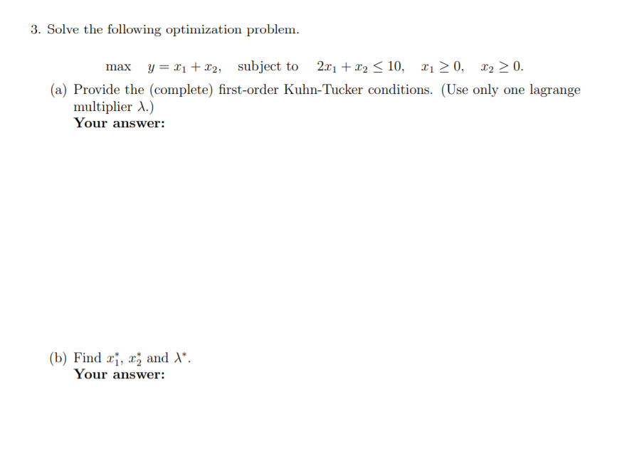 Solved 3. Solve the following optimization problem. max + y | Chegg.com