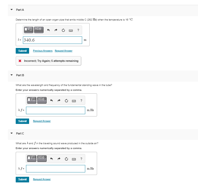 Solved Part A Determine the length of an open organ pipe | Chegg.com