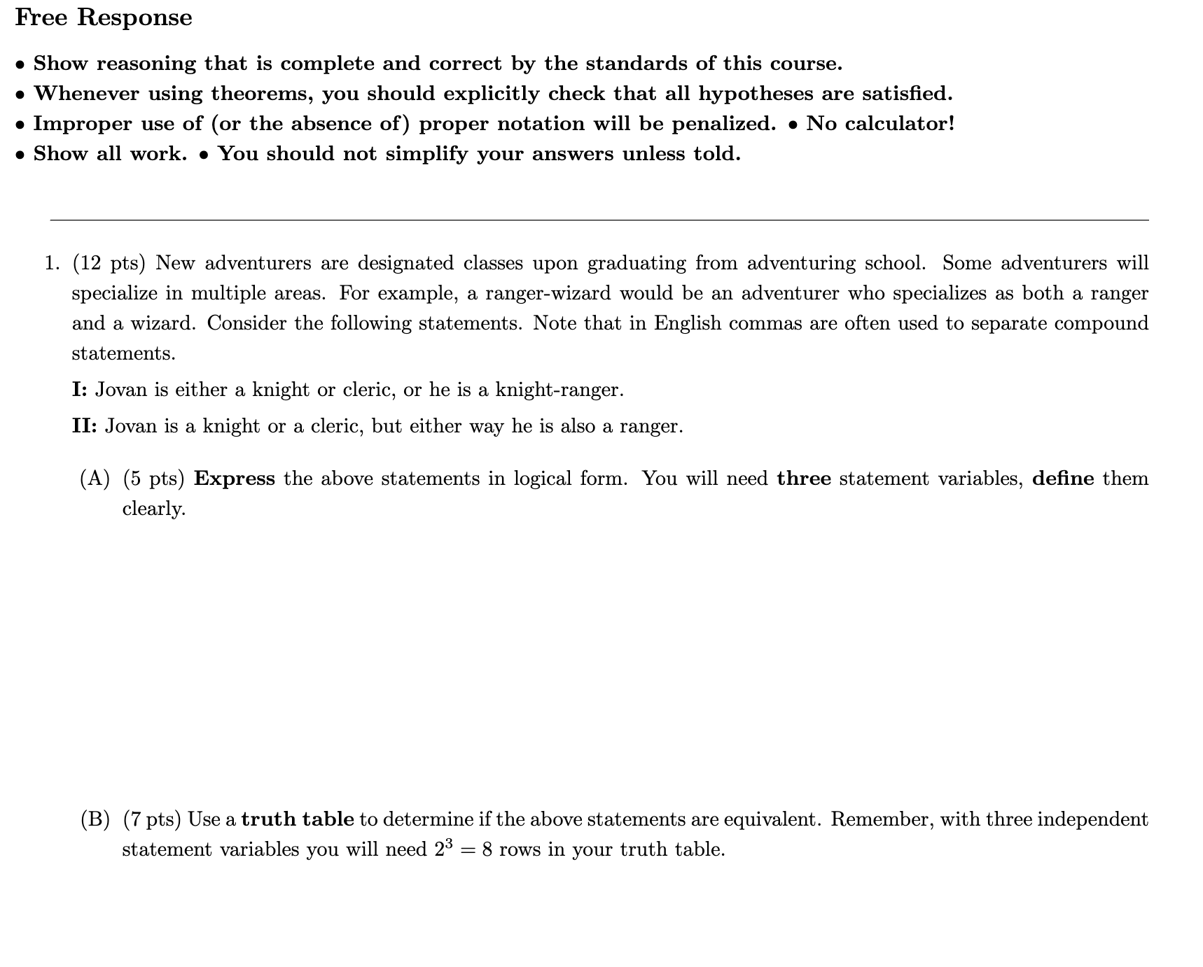 Solved (12 ﻿pts) ﻿New adventurers are designated classes | Chegg.com