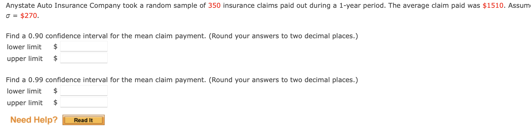 Solved Anystate Auto Insurance Company took a random sample | Chegg.com