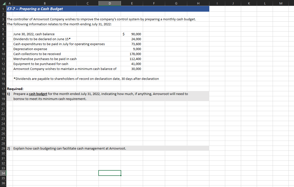 Solved \begin{tabular}{|l|c|} \hline & A \\ \hline 1 & E7-7 | Chegg.com