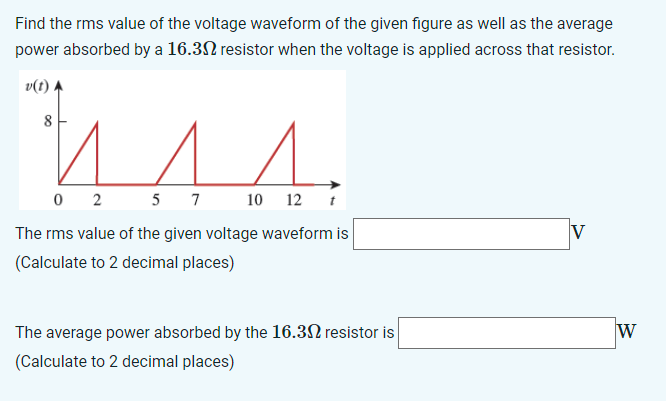 Solved Find the rms value of the voltage waveform of the | Chegg.com