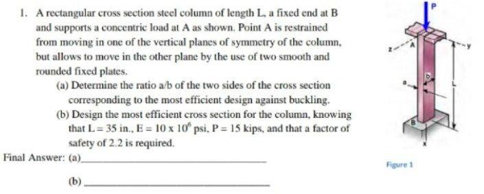 Solved 1. A rectangular cross section steel column of length | Chegg.com