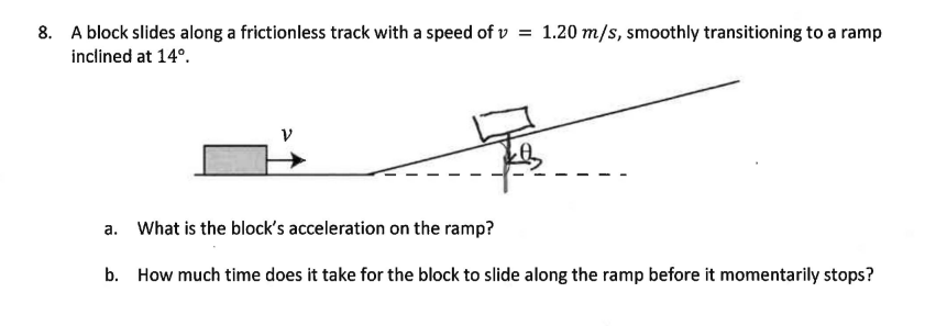 Solved 8. A block slides along a frictionless track with a | Chegg.com