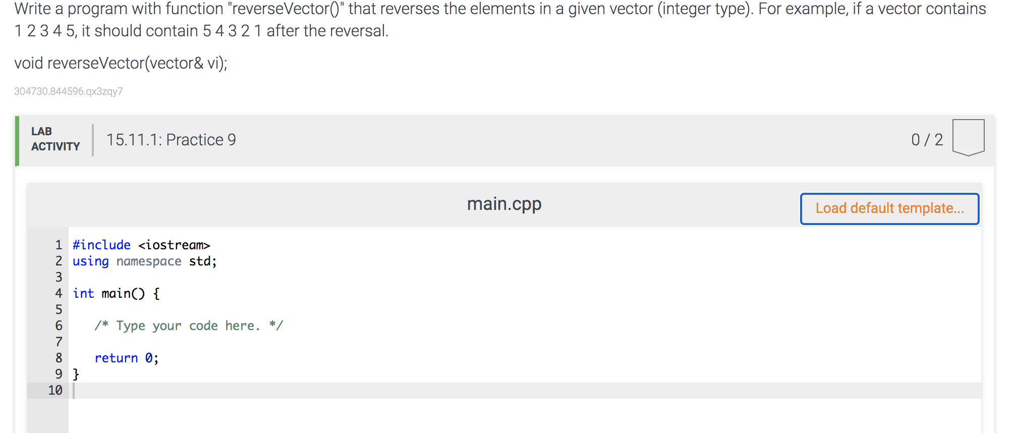 Solved Write a program with function "reverseVector()" that | Chegg.com