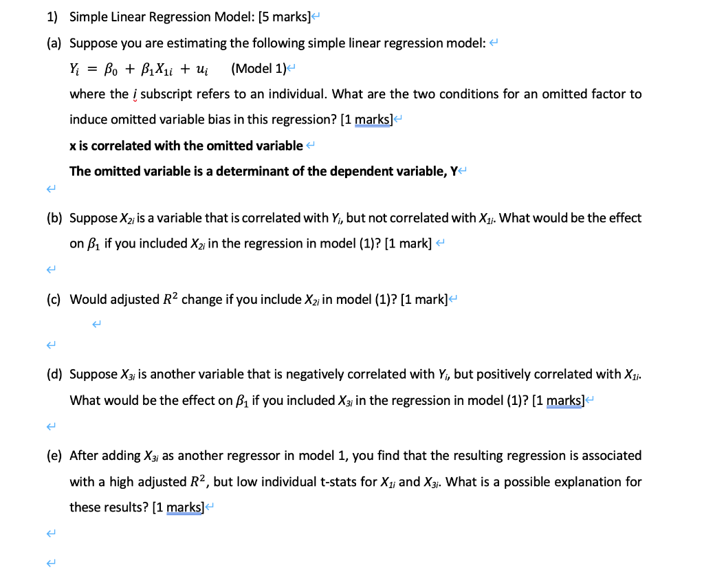 Solved 1) Simple Linear Regression Model: [5 marks]+ (a) | Chegg.com