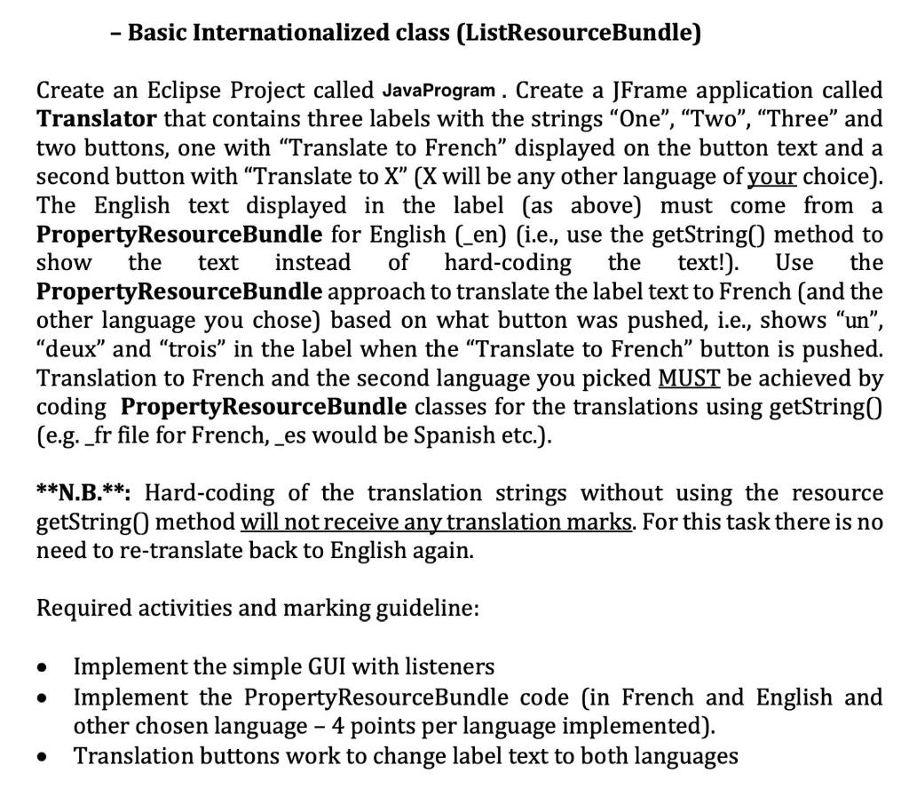 Solved - Basic Internationalized class (ListResourceBundle) | Chegg.com