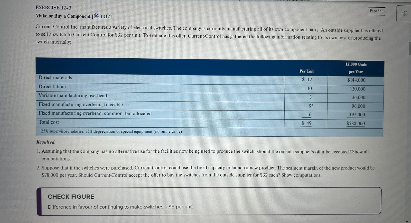 Solved EXERCISE 12-3Make or Buy a Component [ ﻿LO2]Page | Chegg.com