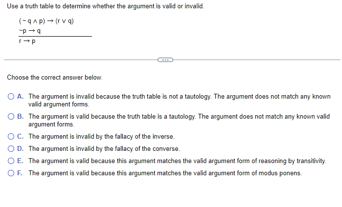 Solved Use a truth table to determine whether the argument | Chegg.com