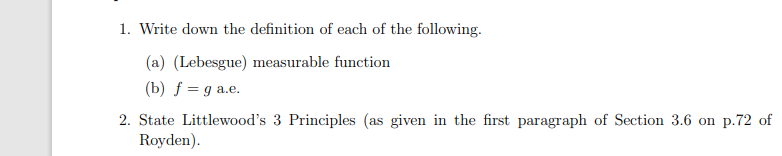 Solved 1. Write down the definition of each of the | Chegg.com