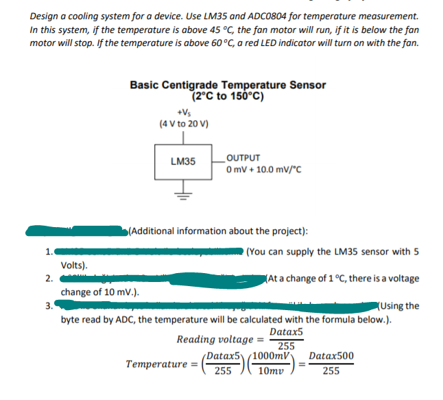 Design a cooling system for a device. Use LM35 and | Chegg.com