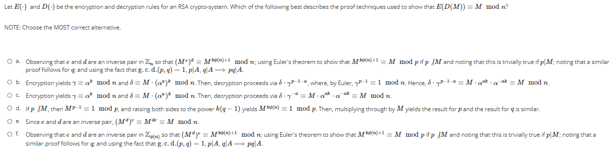 Solved Let E(-) and D(-) be the encryption and decryption | Chegg.com